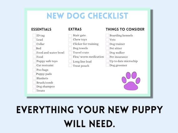 New Puppy Checklist Printable: Puppy Supply Checklist Potty | Etsy