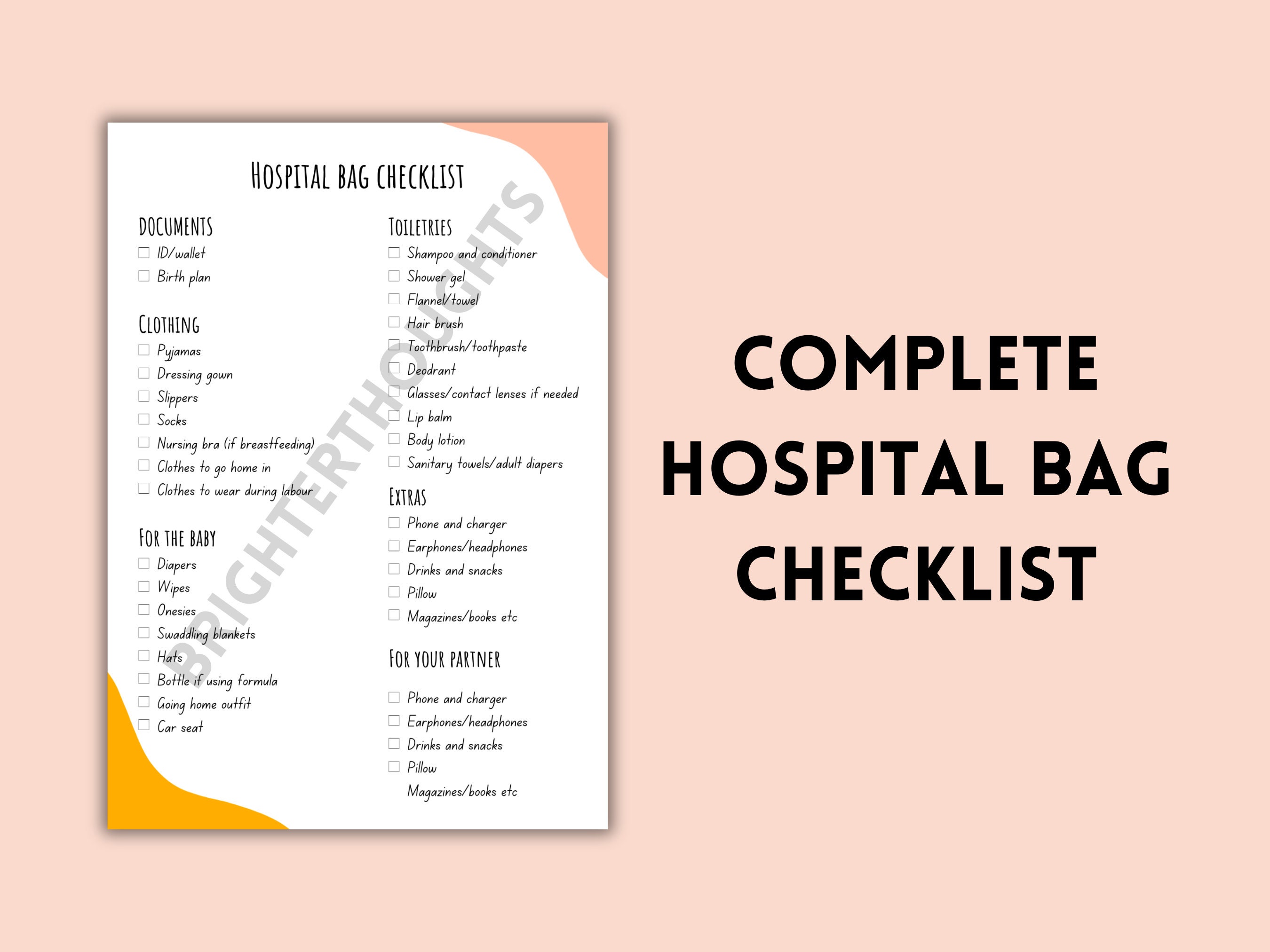Hospital Bag Complete Checklist: Hospital Stay Packing List, Hospital ...