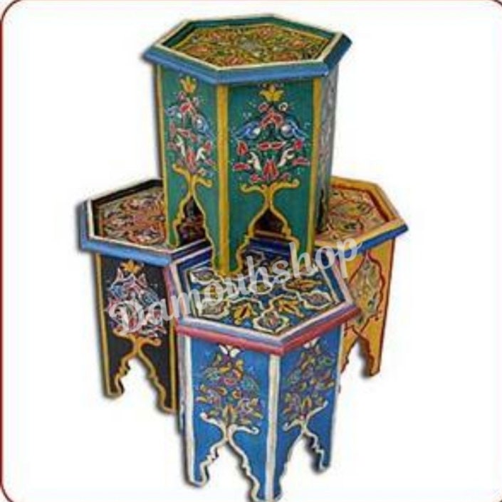 Moroccan Side Table Wooden Table Hand Painted Moroccan Furniture Living ...