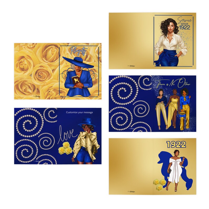 Blue and Gold Multi-design Greeting Cards 5-pack, Sigma Gamma Rho Card ...