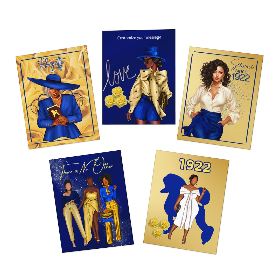 Blue and Gold Multi-design Greeting Cards 5-pack, Sigma Gamma Rho Card ...
