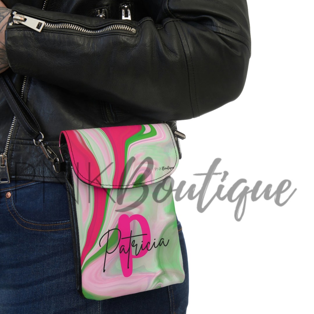 Pink and Green Signature Crossbody Cell Phone Bag, Monogram Phone Pouch ...