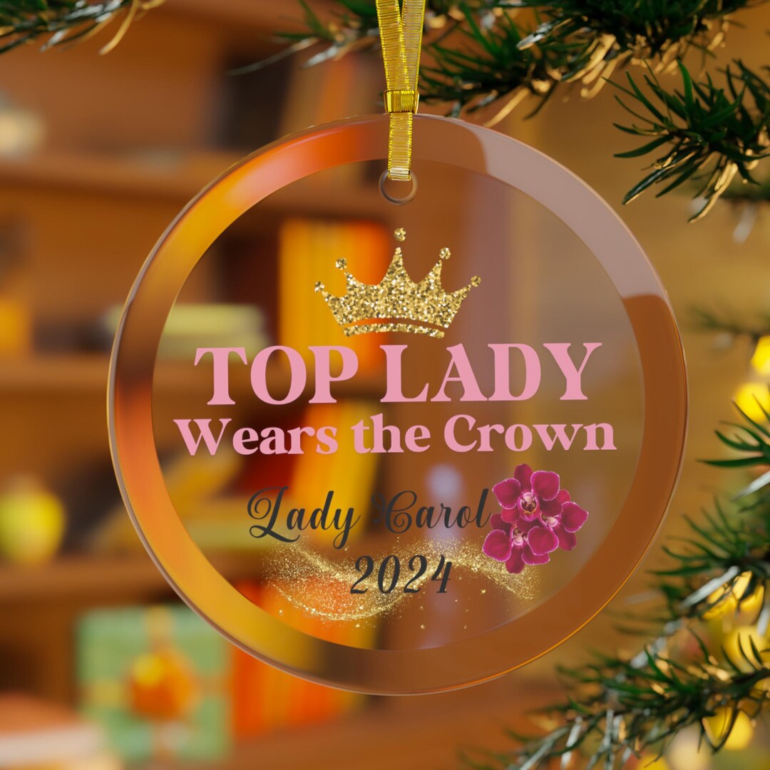 Custom Pink and Gold Top Ladies Glass Christmas Ornament, Christmas ...