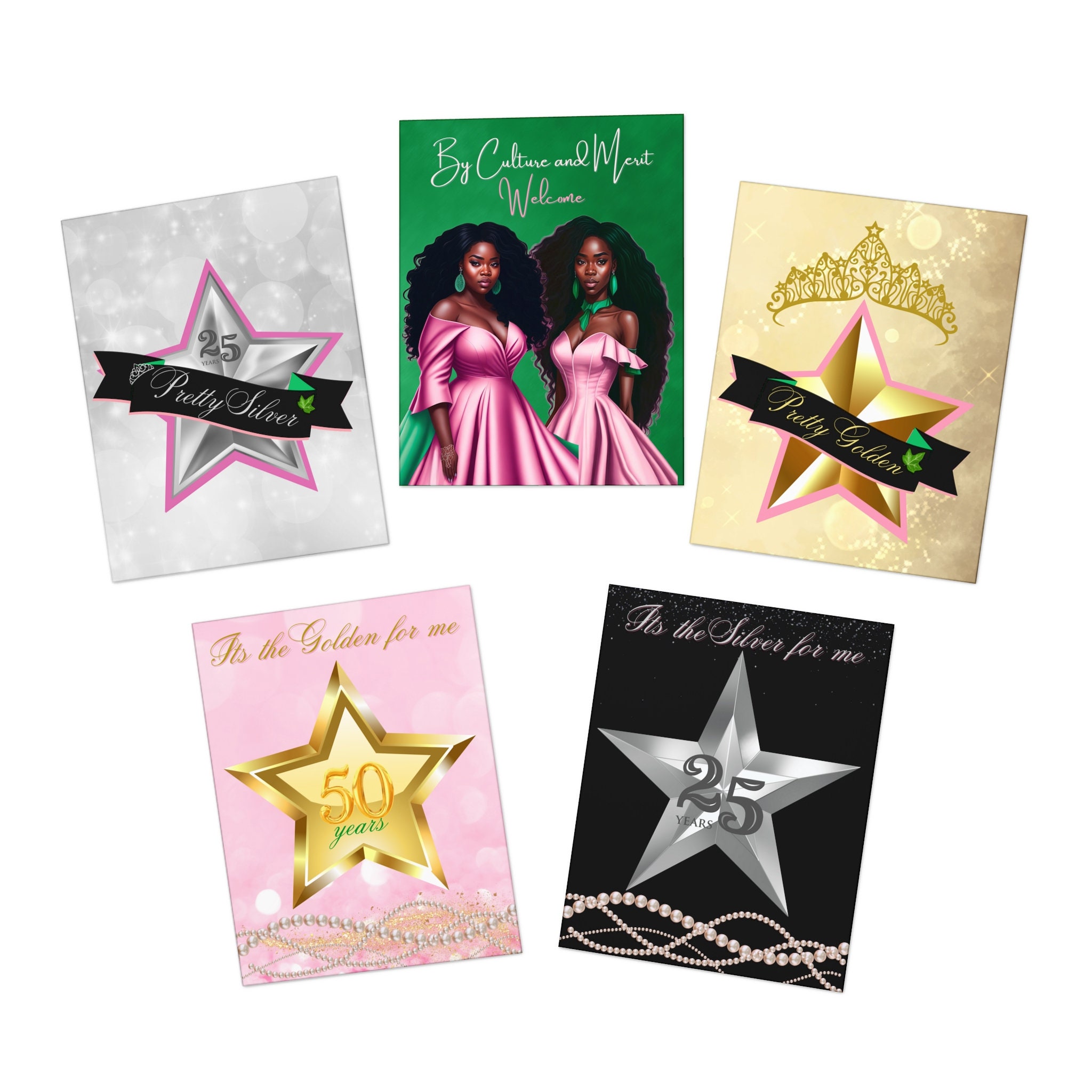 Silver and Golden Multi-design Greeting Cards 5-pack, AKA Paraphernalia, Alpha Kappa Alpha ...