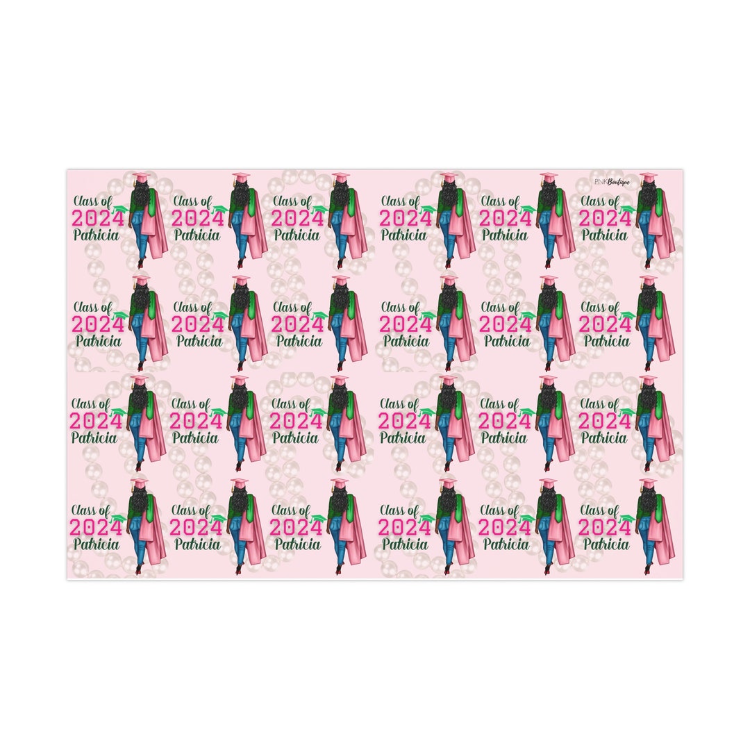 Personalized Pink and Green Graduation Wrapping Paper, Alpha Kappa ...