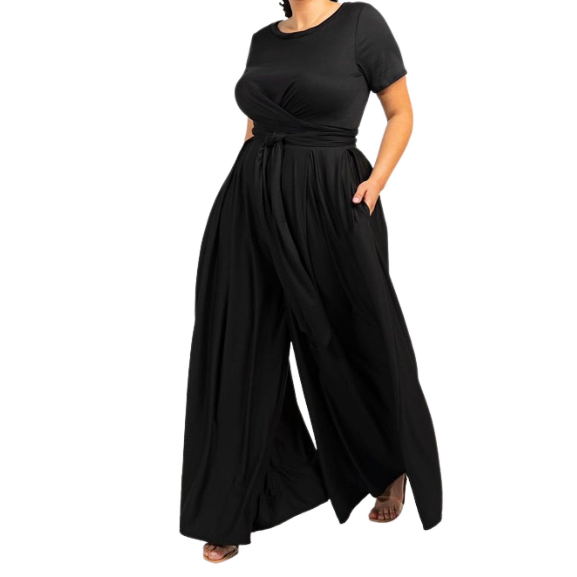 Black Long Bell Bottom 2 Piece Set Black Jumpsuit Set Women - Etsy