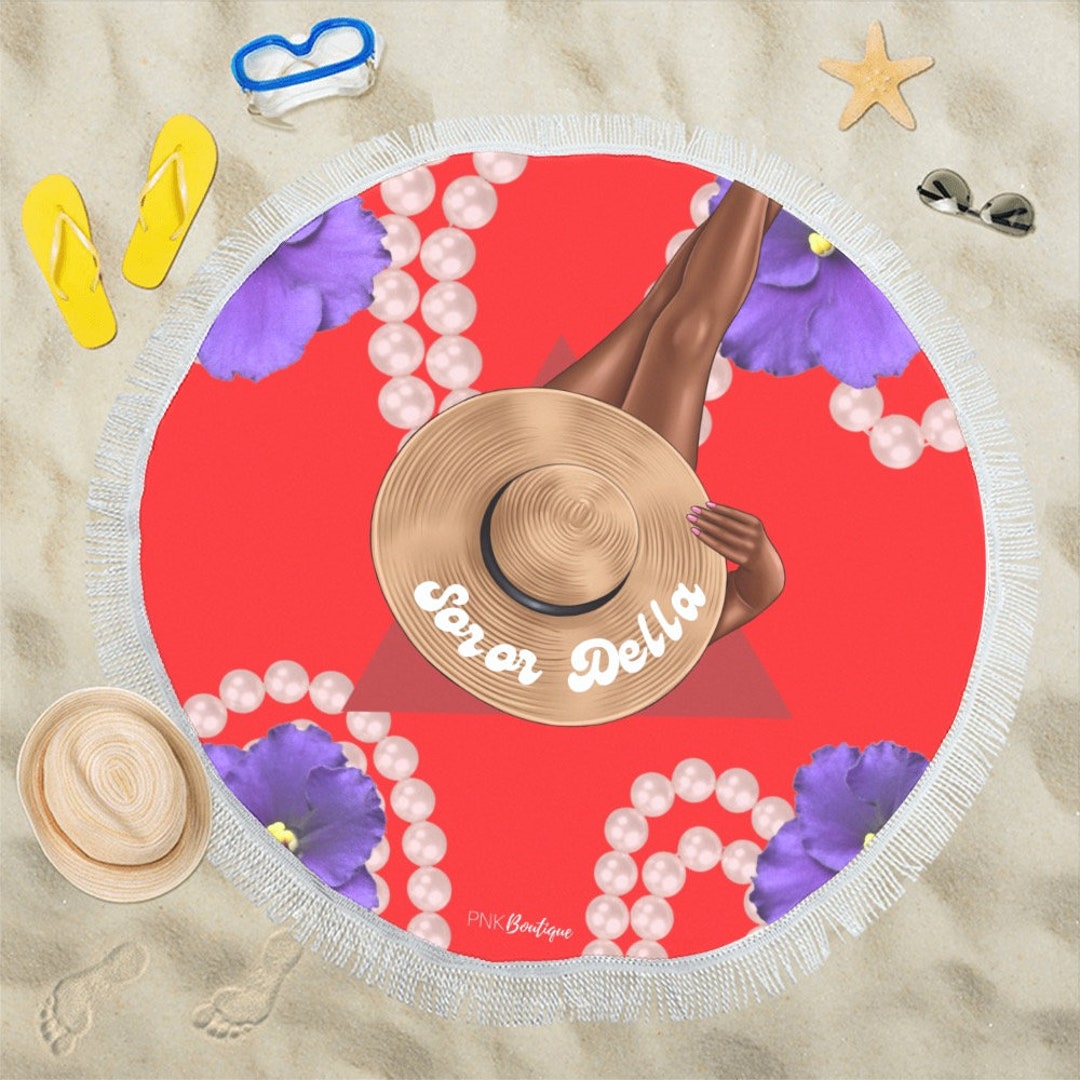 Personalized Red and White Round Beach Towel, DST Paraphernalia ...