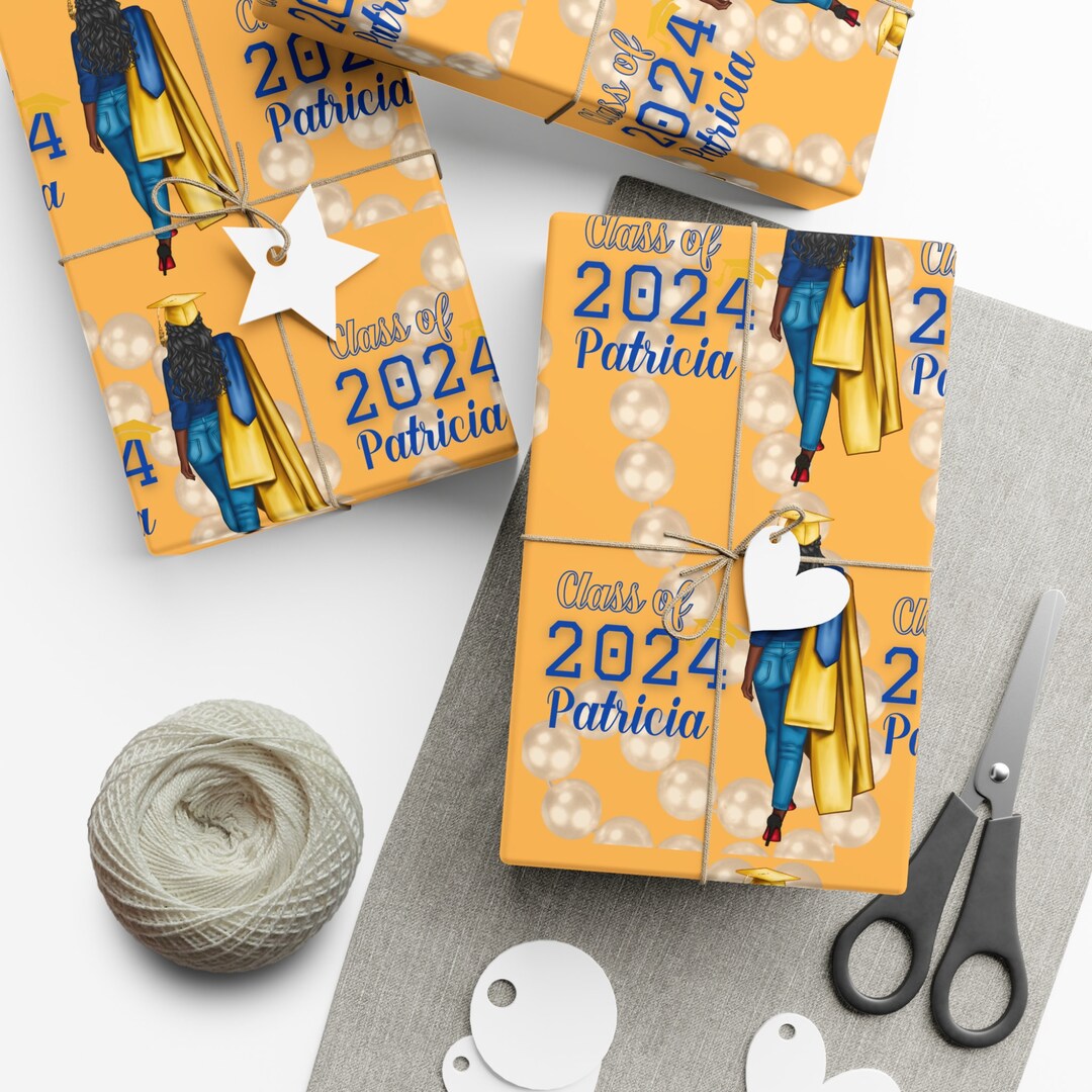 Personalized Blue and Gold Graduation Wrapping Paper, D9 Sorority ...