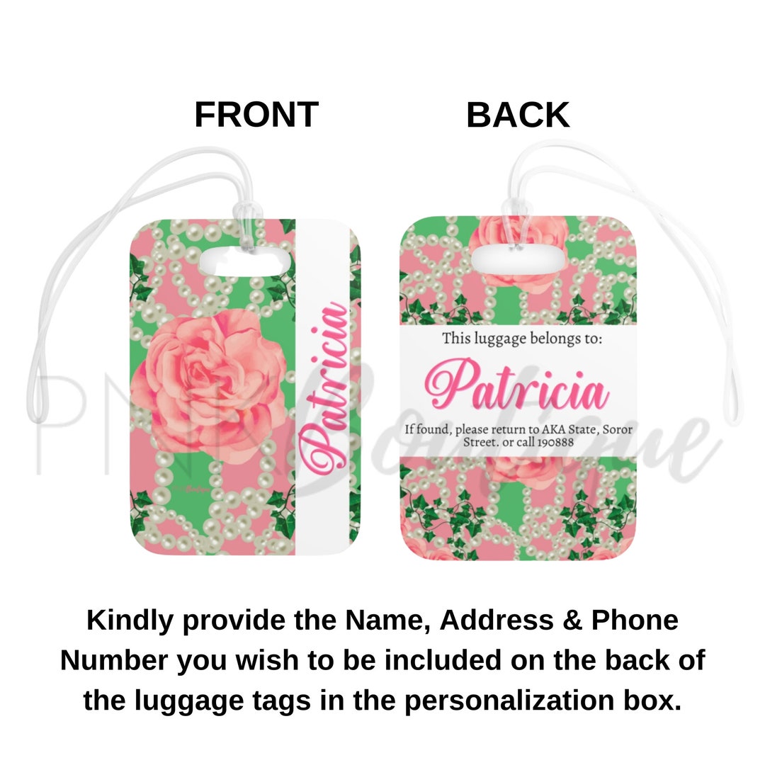 Pink and Green Alpha Kappa Alpha Luggage Tag, AKA Paraphernalia, AKA ...