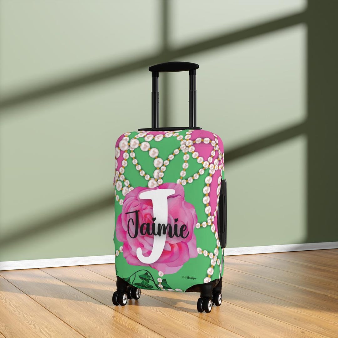Custom Pink and Green Sorority Merch Luggage Cover, D9 Paraphernalia ...