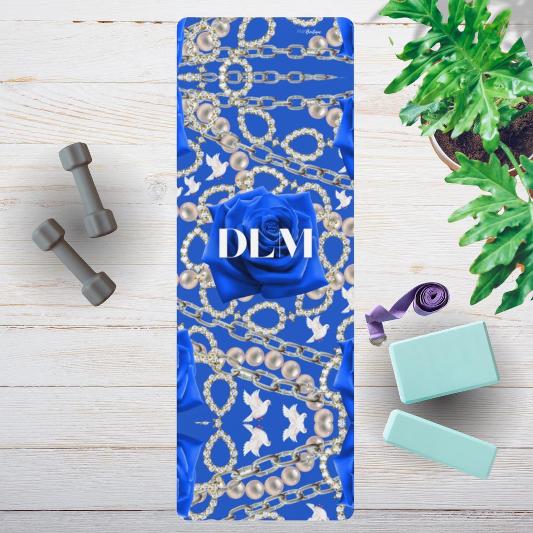 Personalized Blue and White Rubber Yoga Mat, HBCU Paraphernalia, D9 ...