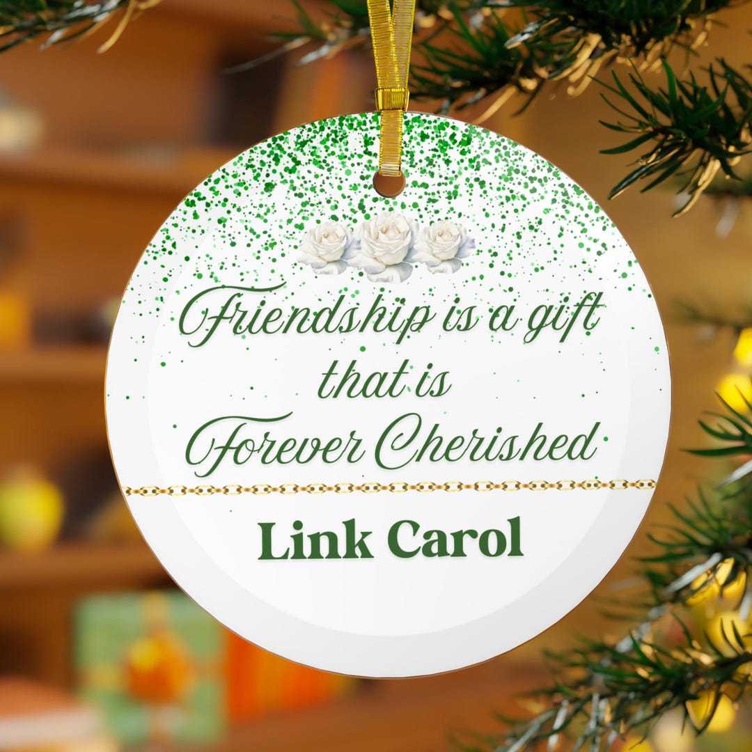Personalized Green and White Links Glass Christmas Ornament, Friendship ...