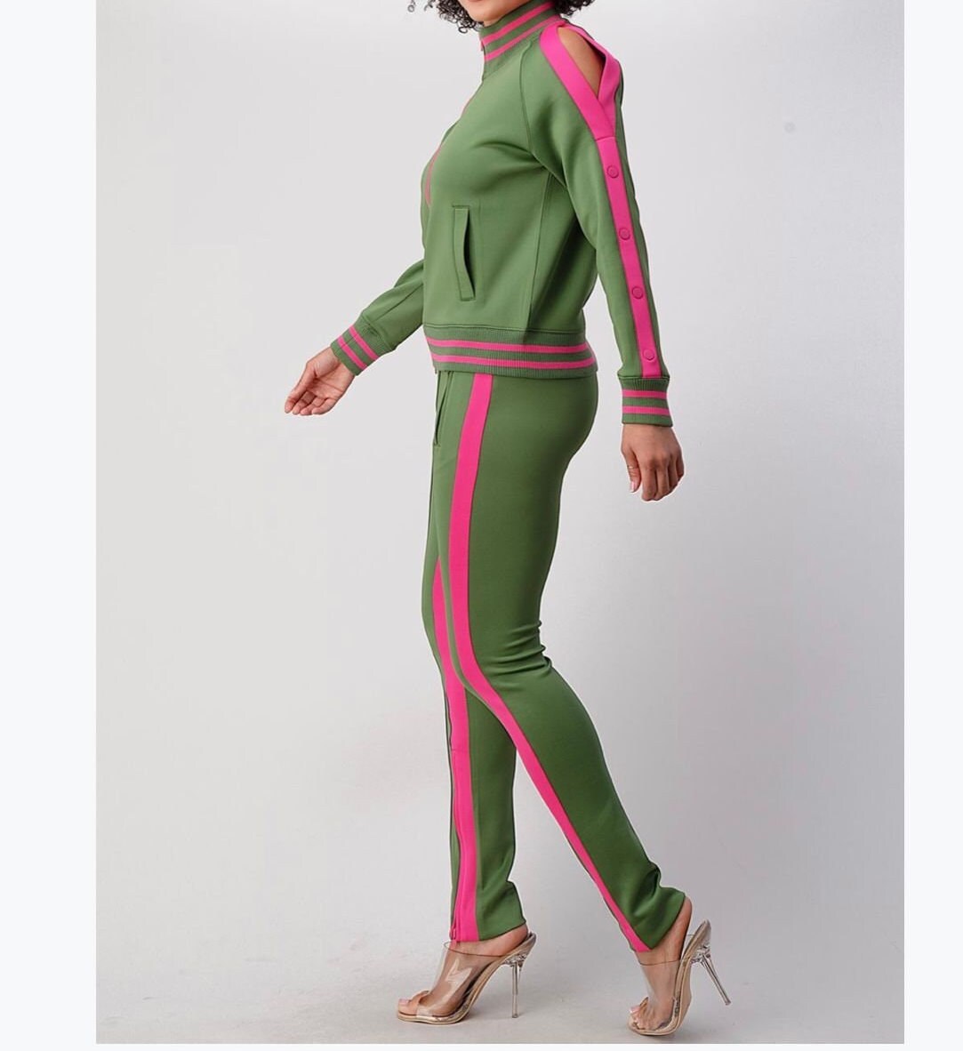 Green & Pink Stripe Tracksuit Set // Comfortable Casual Outfit - Etsy