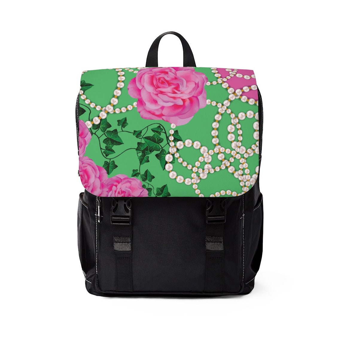 Pretty Girl Pink & Green Pearls Ivies and Roses Backpack / - Etsy
