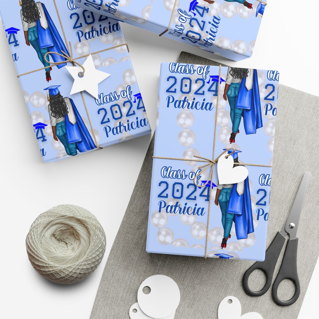 Personalized Blue and White Graduation Wrapping Paper, Zeta Phi Beta ...