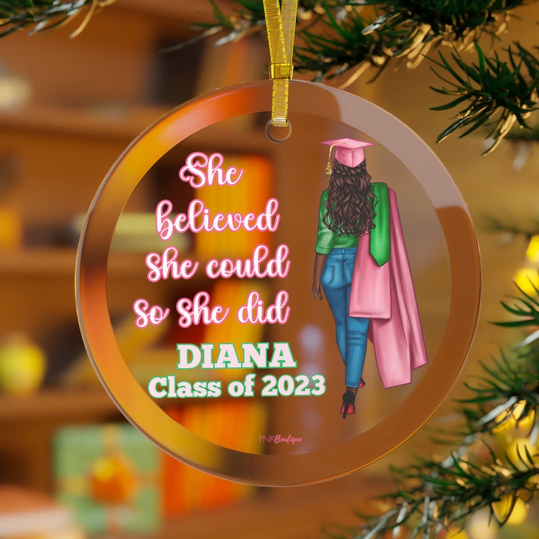 Pink and Green Personalized Graduation Glass Ornament, HBCU D9 Sorority ...