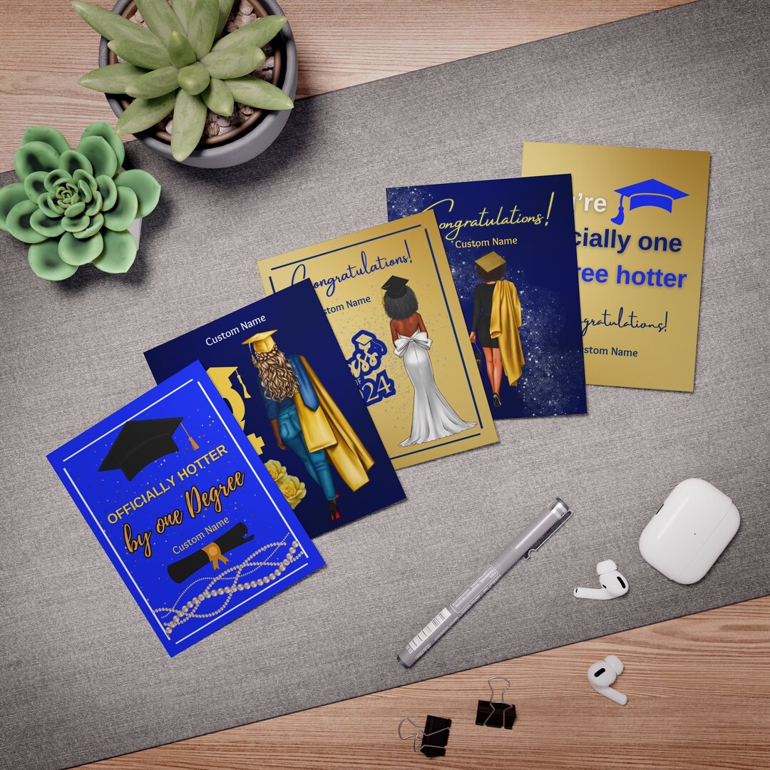 Custom Graduation Blue and Gold Multi-design Greeting Cards 5-pack ...