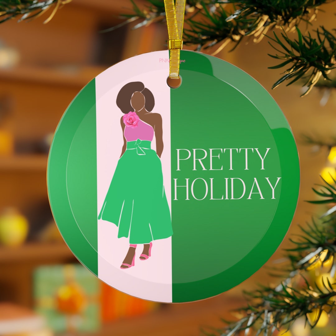 Personalized Pink and Green Affair Glass Ornament, J15 Founders Day ...