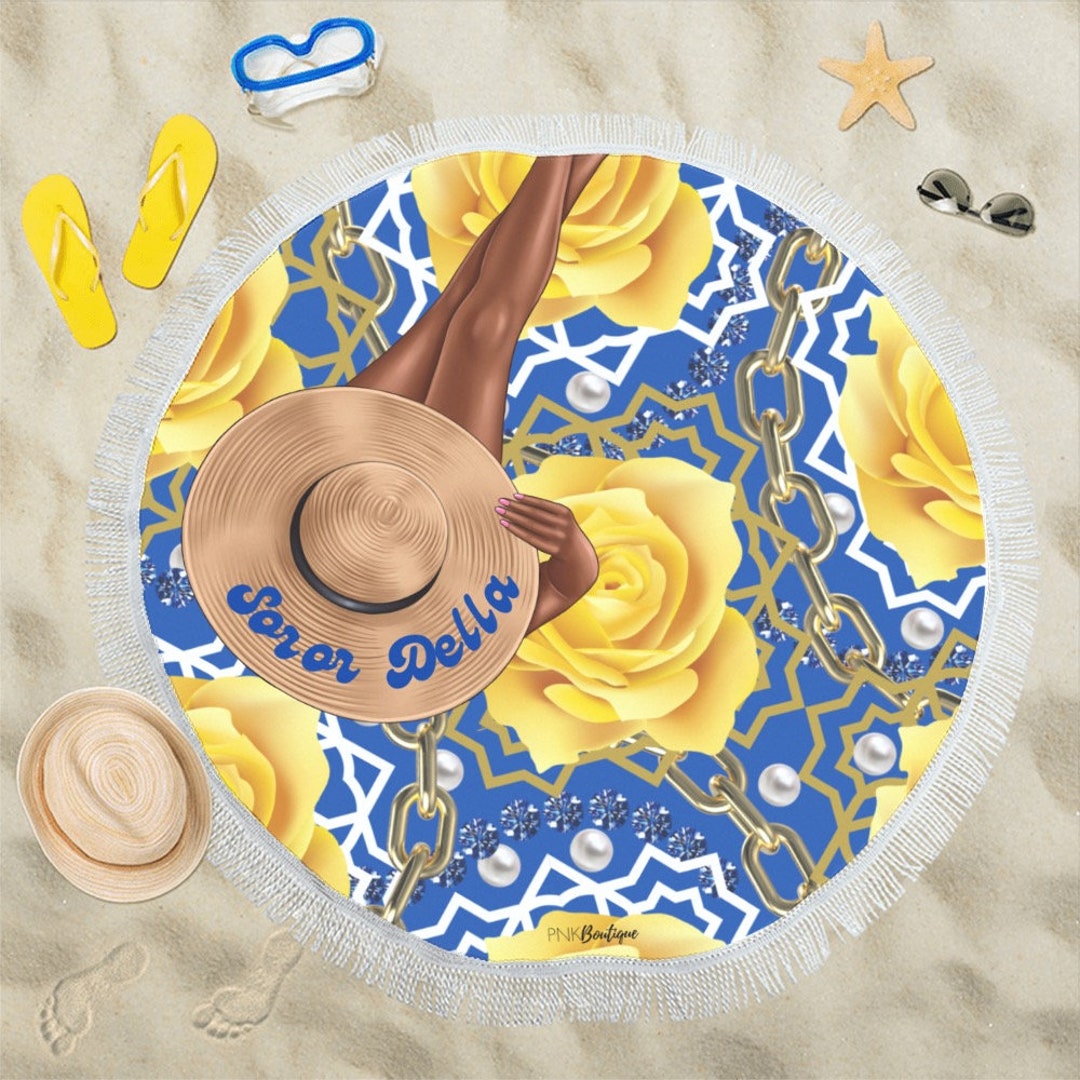 Personalized Blue and Gold Round Beach Towel, Sigma Gamma Rho, Sgrho ...