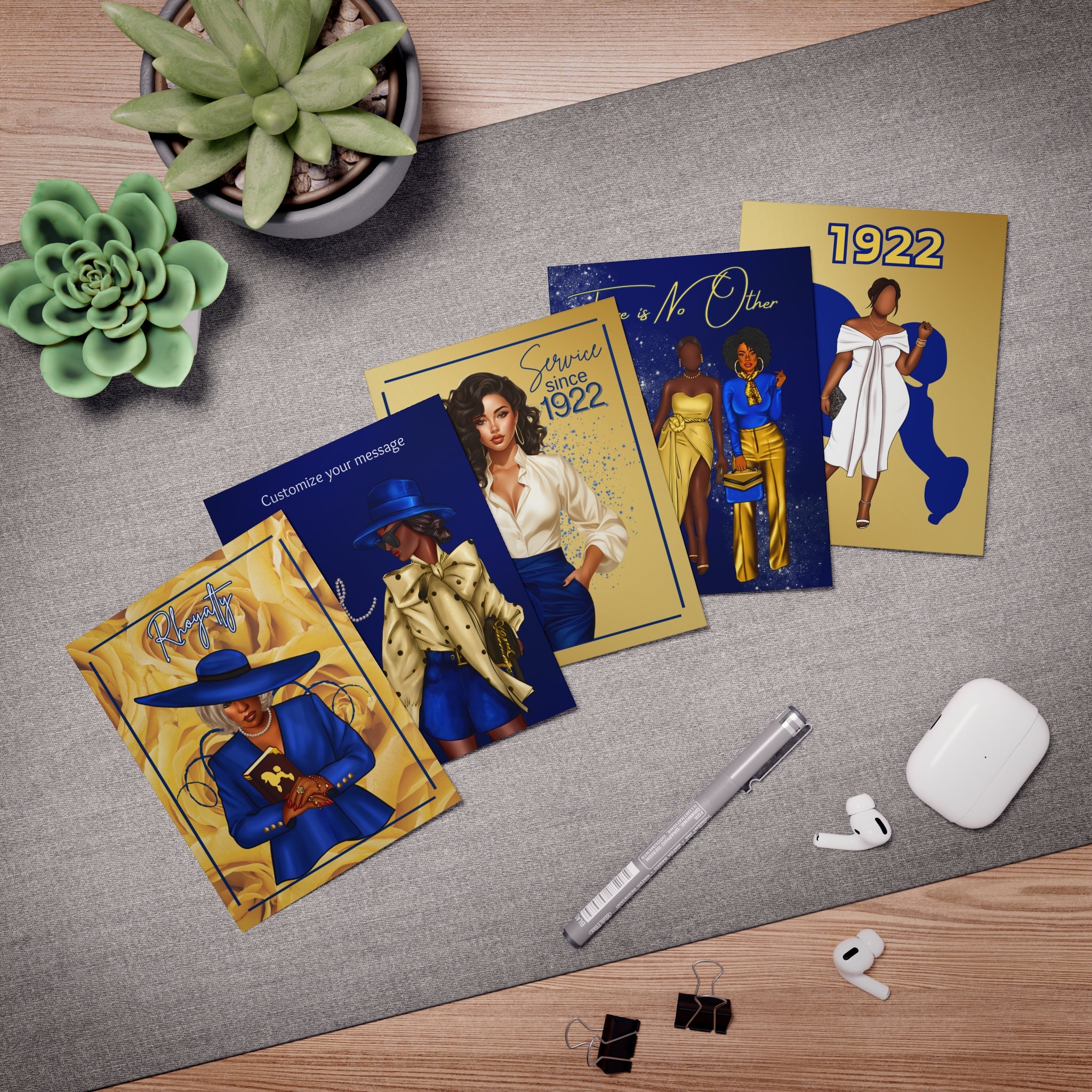 Blue and Gold Multi-design Greeting Cards 5-pack, Sigma Gamma Rho Card ...