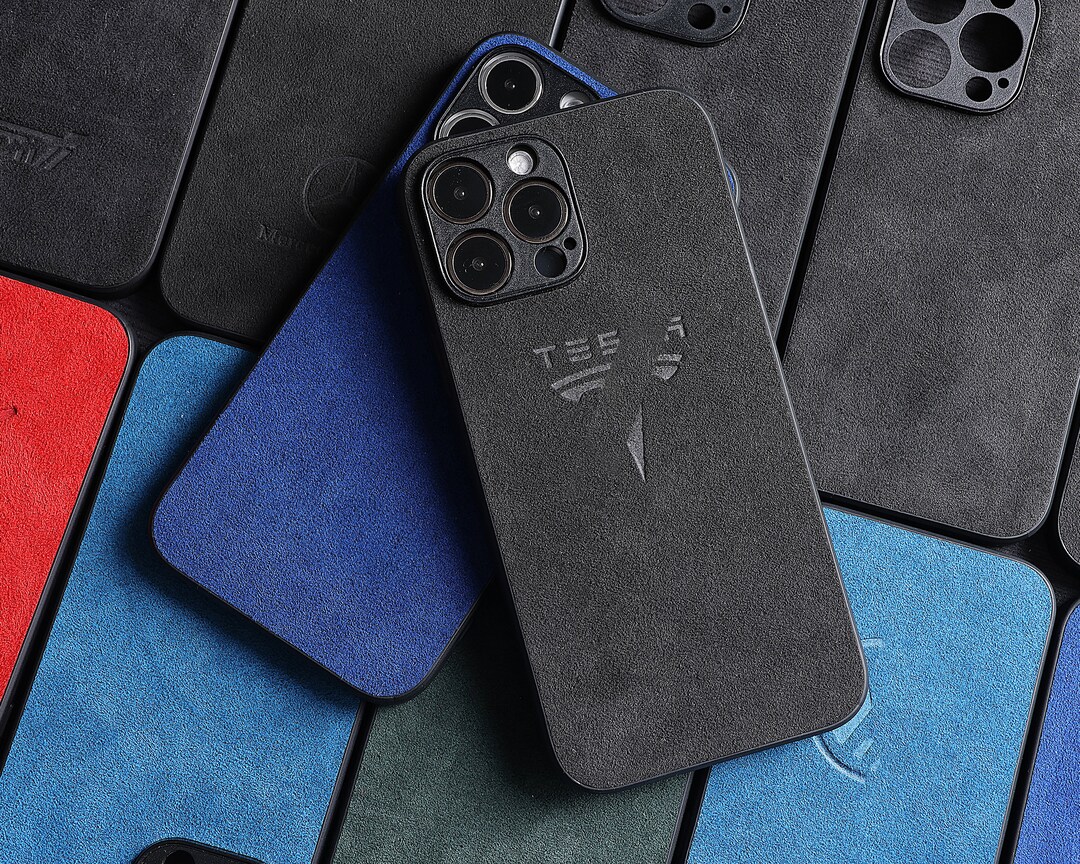 Alcantara Custom Car Logo iPhone 15 14 Pro Max Phone Case Te-sla BMM ...