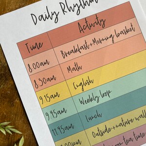 Rainbow Homeschool Daily Rhythm Schedule Printable | Digital Download ...