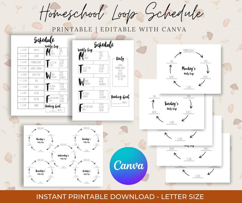 Homeschool Loop Schedule Printable | Editable Daily Routine Chart ...