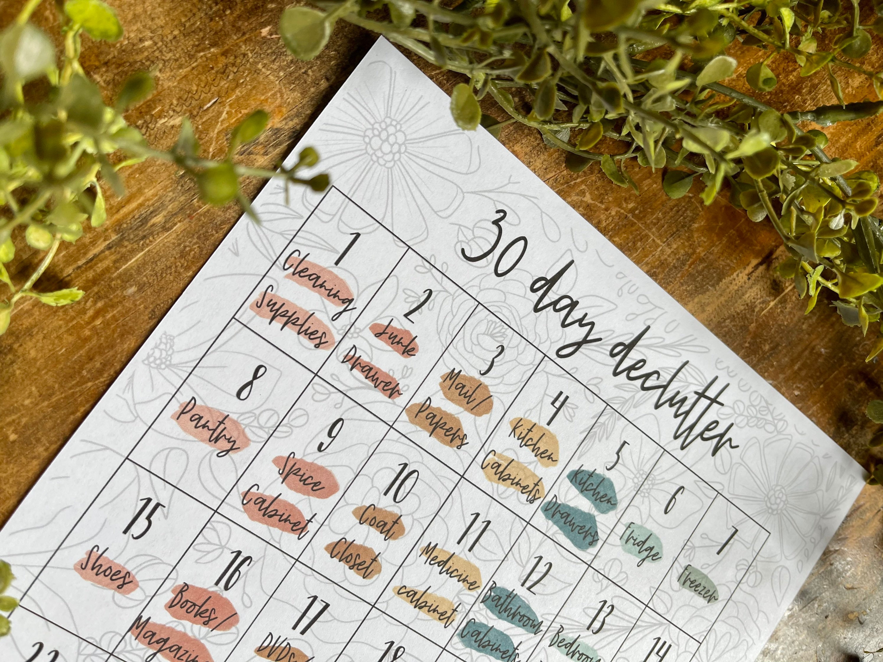Declutter Cleaning Checklist Calendar 30 Day Challenge Printable ...