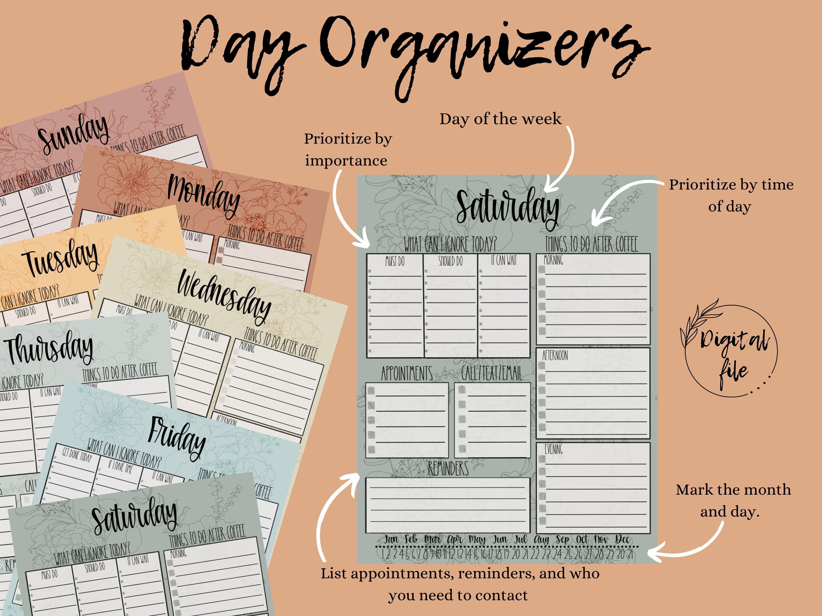Daily Productivity Checklist Printable | Undated Calendar | Weekly Plan ...