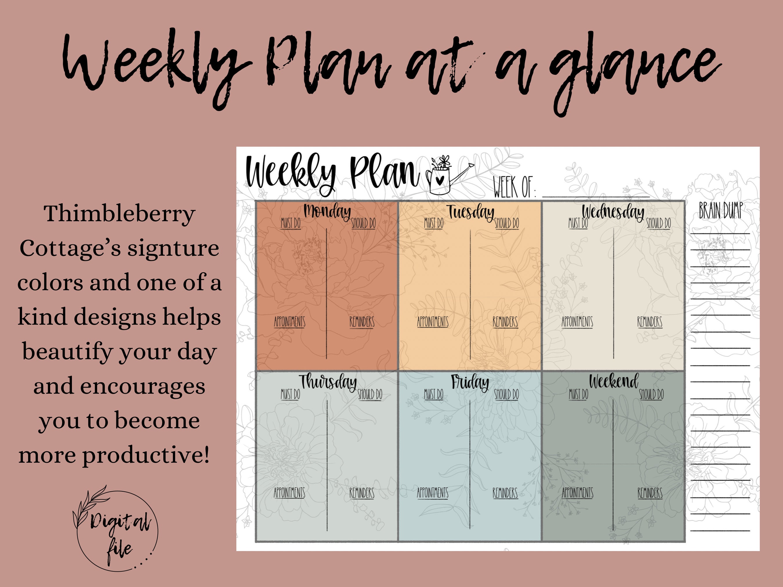 Daily Productivity Checklist Printable | Undated Calendar | Weekly Plan ...