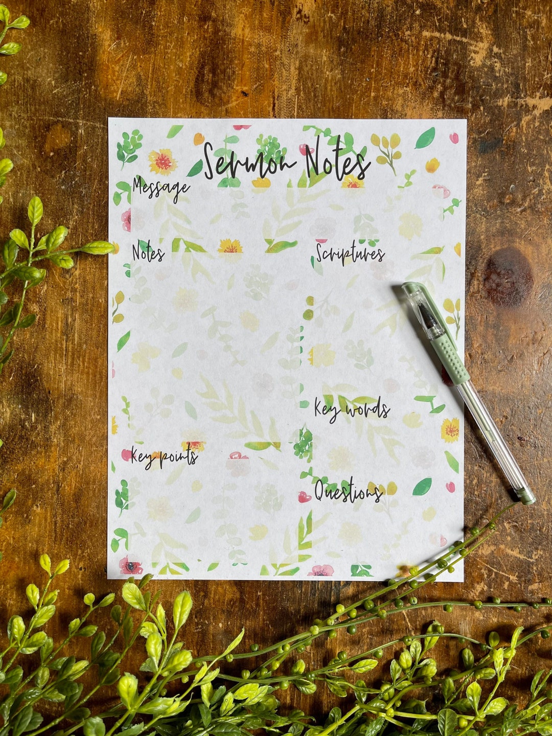 Flower Sermon Notes Journal Template Digital Download Printable ...