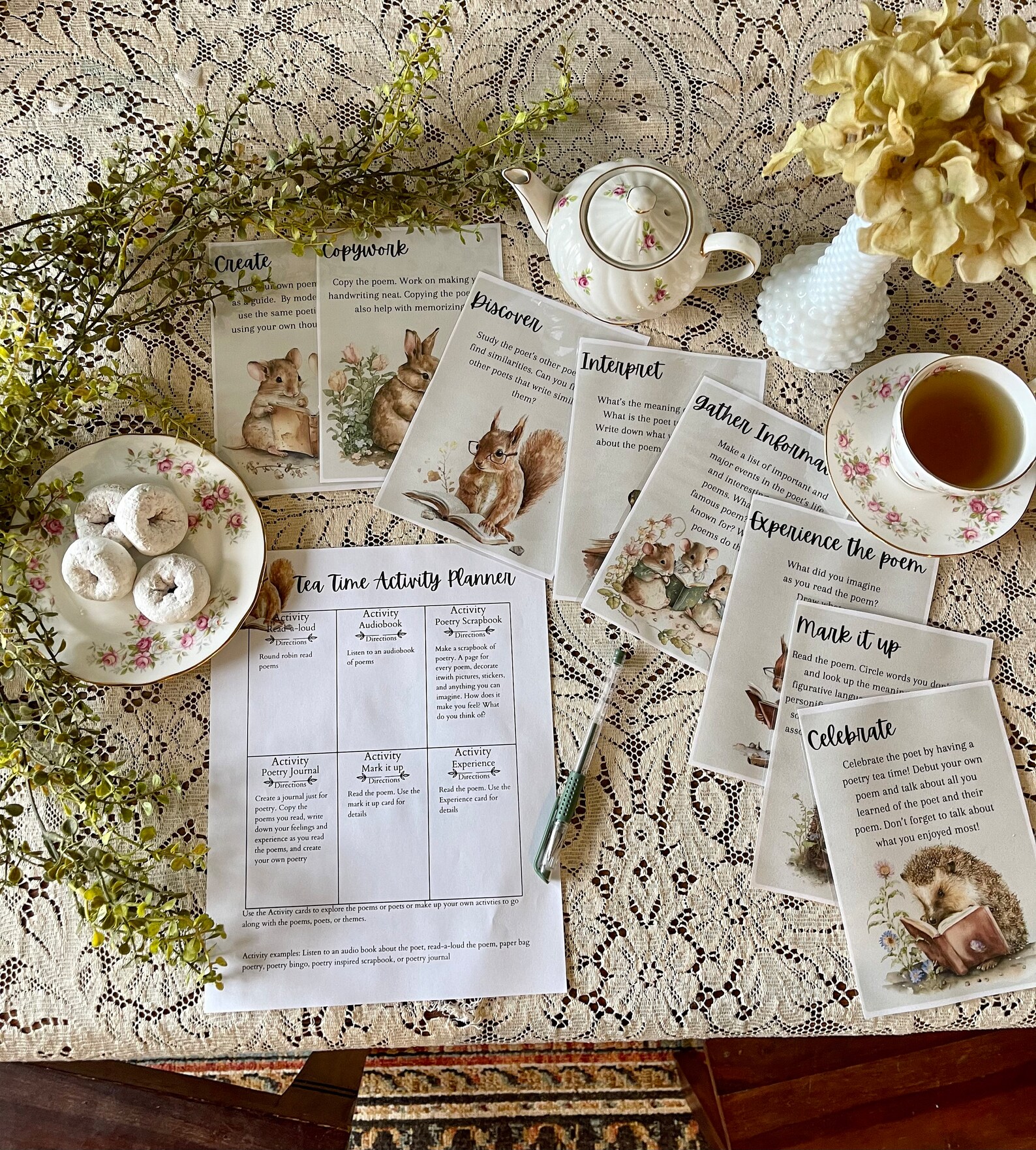 Poetry Tea Time Printable Planner | Activity Cards and Flash Cards - Etsy