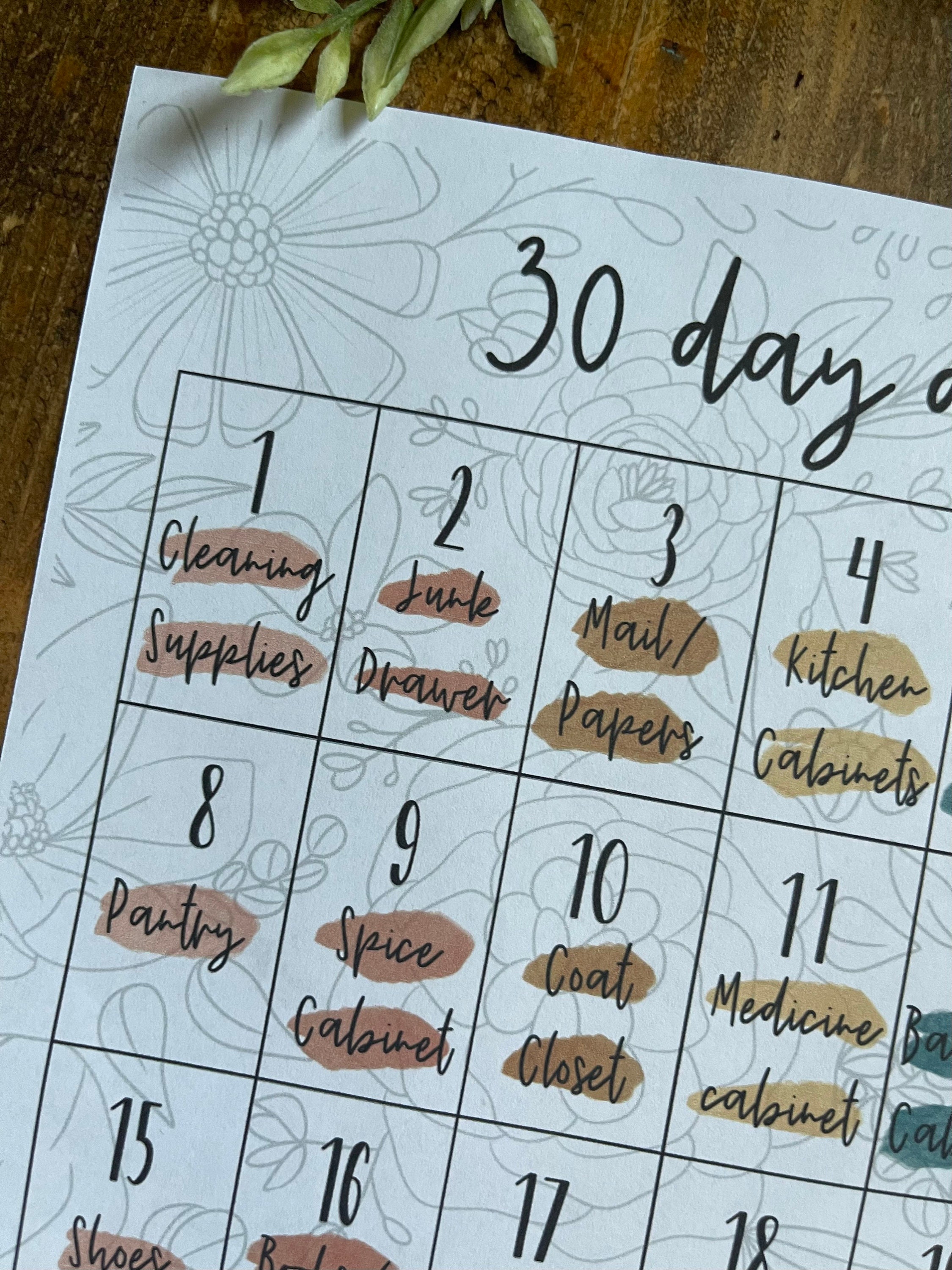 Declutter Cleaning Checklist Calendar 30 Day Challenge Printable ...