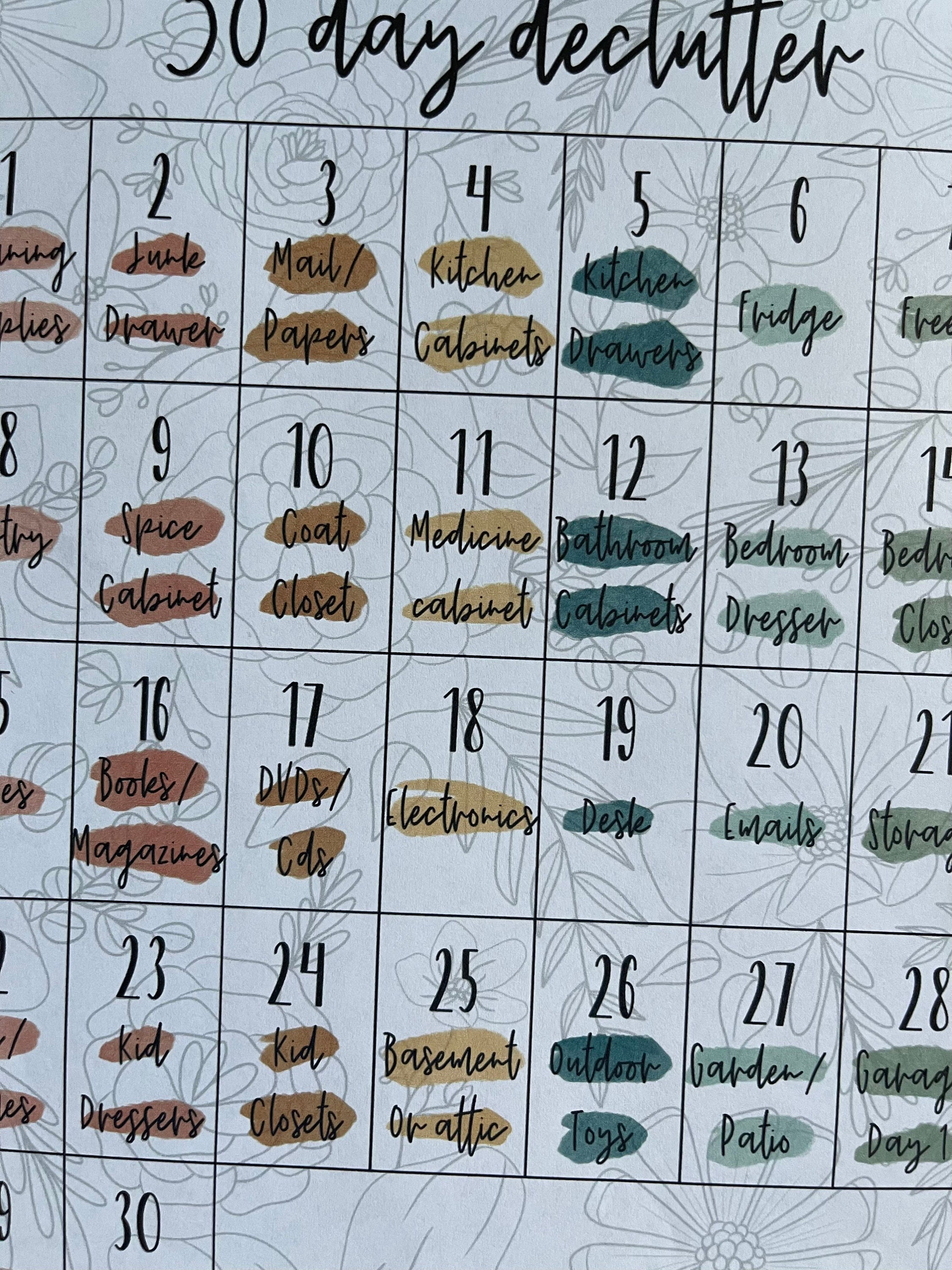 Declutter Cleaning Checklist Calendar 30 Day Challenge Printable ...