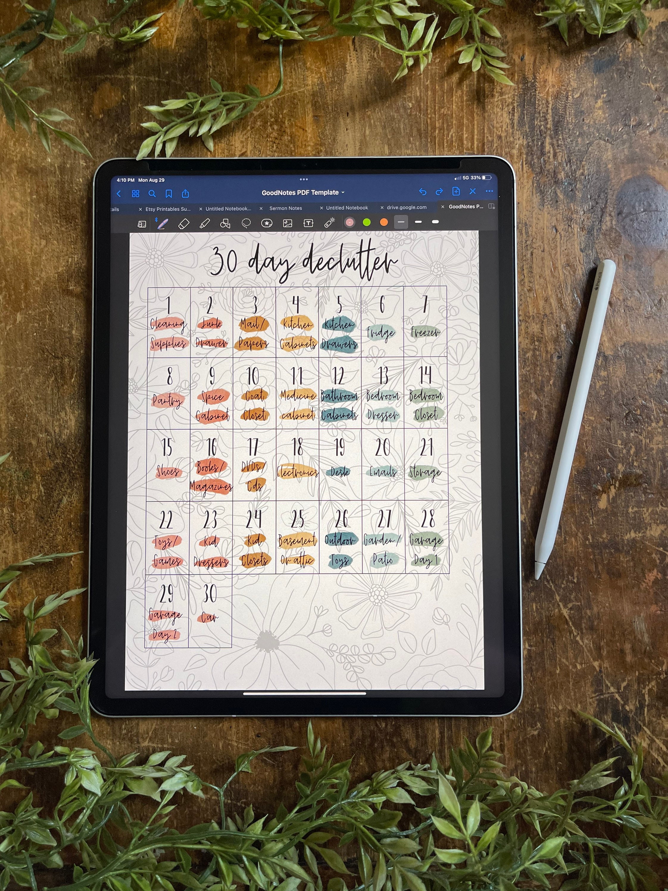 Declutter Cleaning Checklist Calendar 30 Day Challenge Printable ...