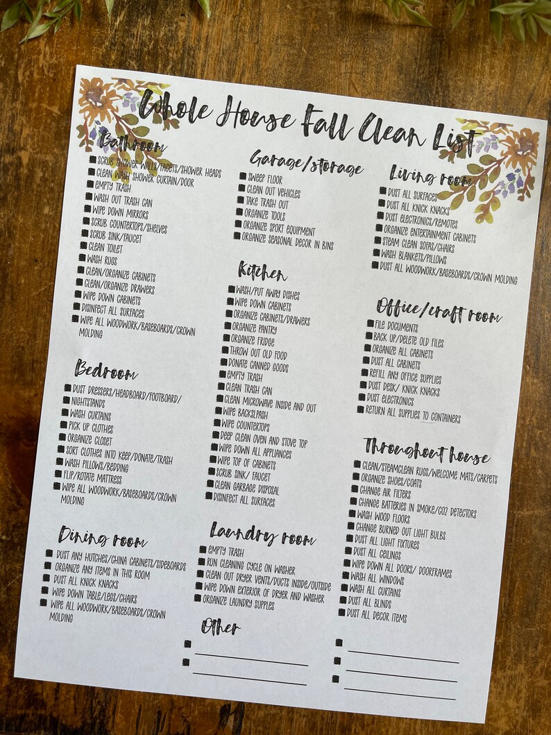 Whole House Fall Cleaning Checklist Bundle Daily Weekly - Etsy
