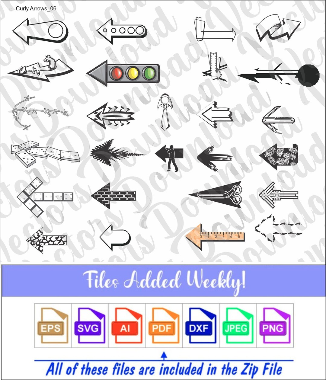 Curly Arrows _01 Wavy SVG Clipart Ai Eps Png Cut Instant Digital ...