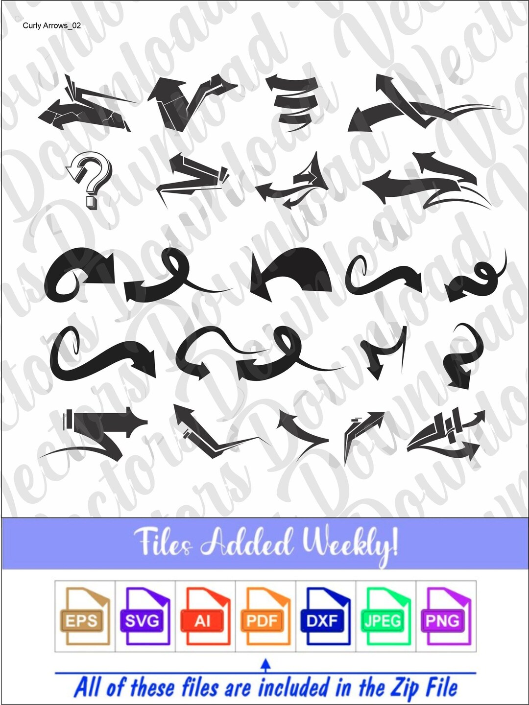 Curly Arrows _02 Wavy SVG Clipart Ai Eps Png Cut Instant Digital ...