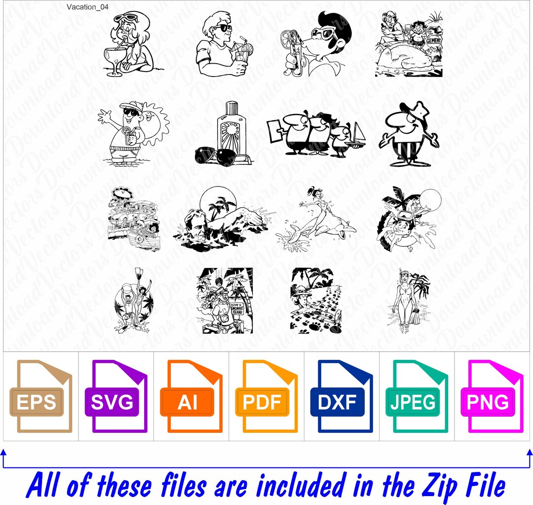 Vacation Funny Happy Cartoonish Digital Vector Files, Svg, Eps, Png ...