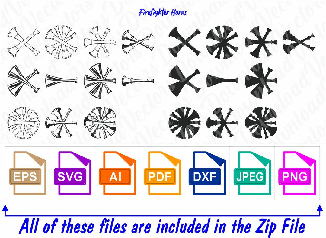Firefighter Bugle Horns Firemen SVG Clip Art Cut Instant Download Ai ...