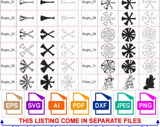 Firefighter Bugle Horns Firemen SVG Clip Art Cut Instant Download Ai ...