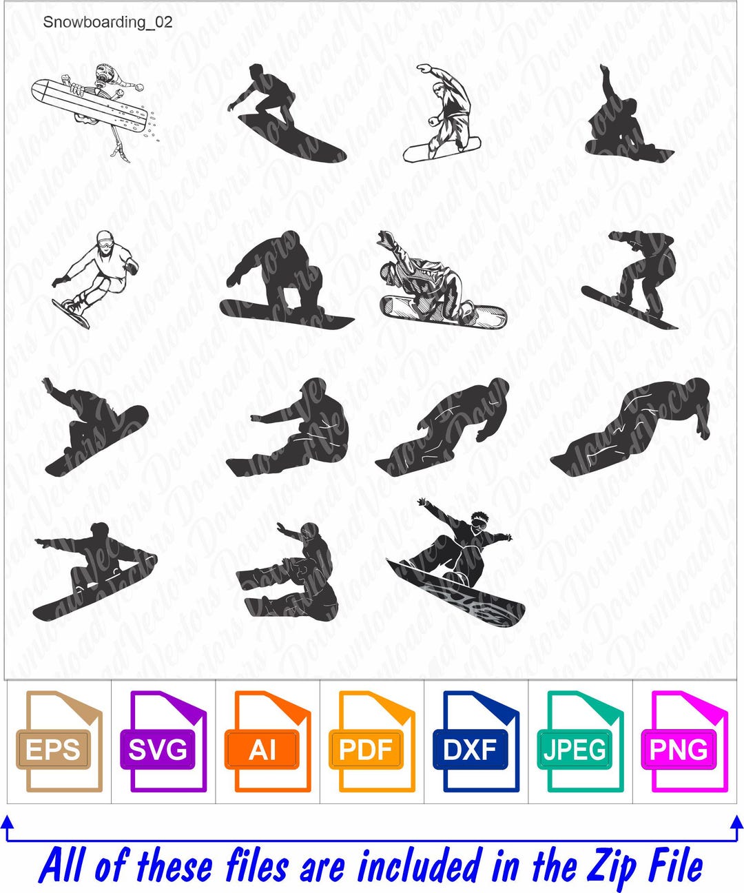 Snowboarding_02 Scalable SVG Ai Pdf Circut Print Clipart Silhouette ...