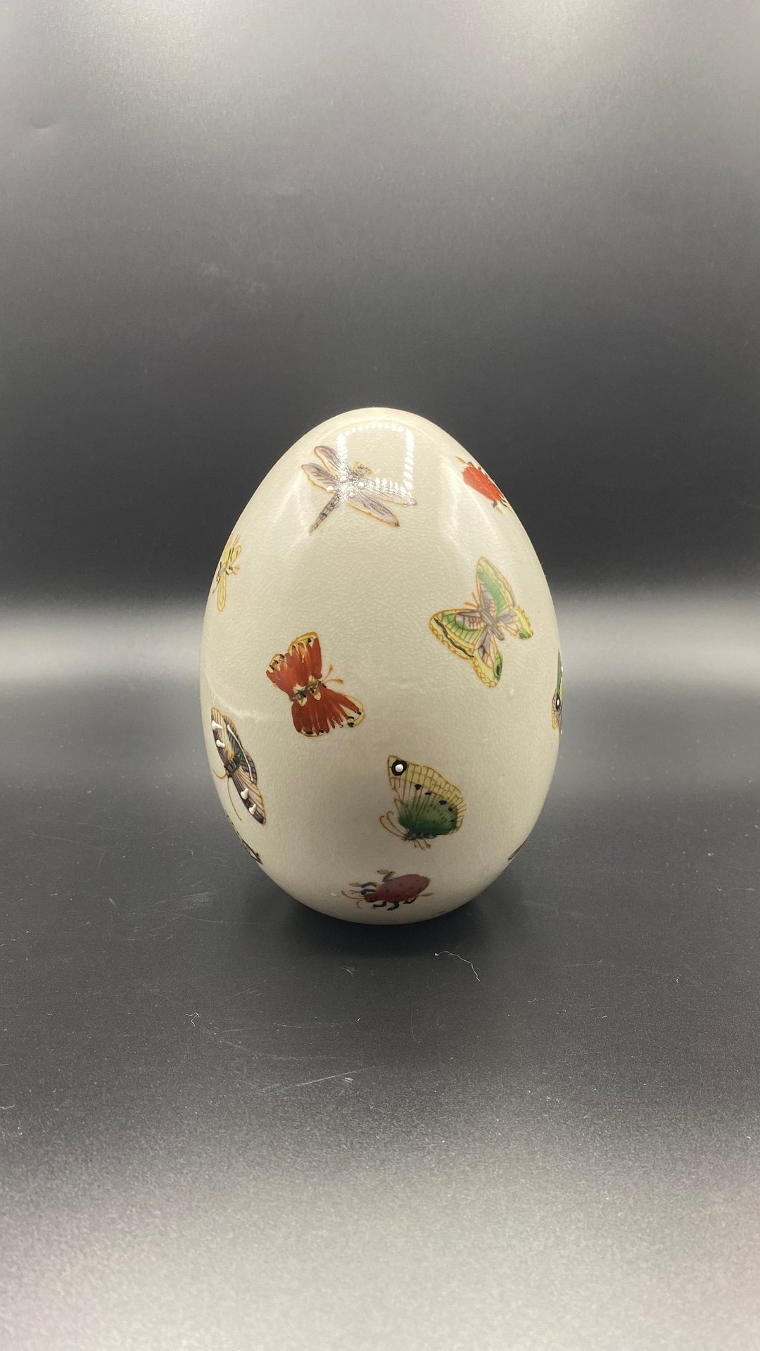 Vintage Ceramic Hand Painted Insects and Butterflies Decorative Egg ...