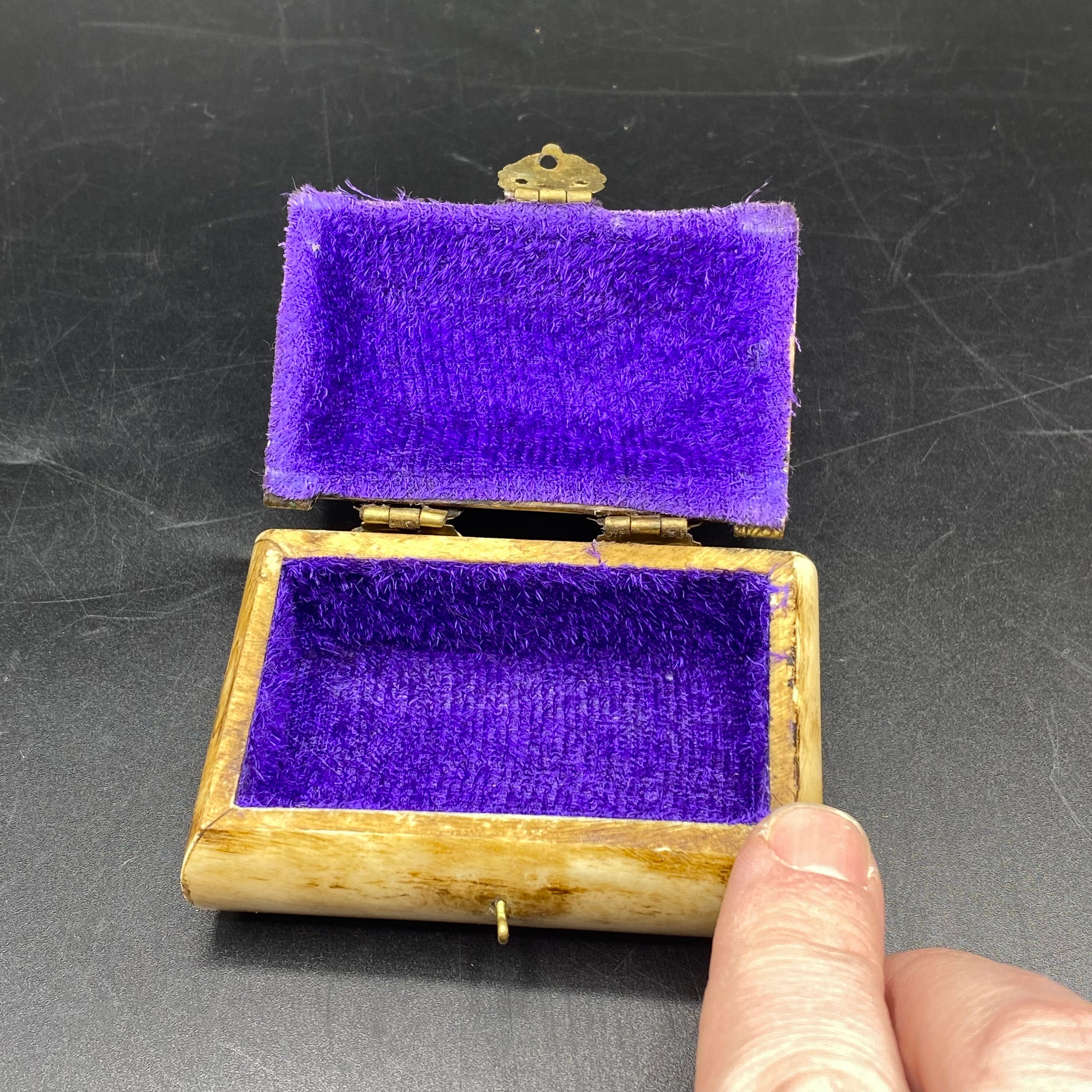 Vintage Handmade Camel Bone Trinket Box With Red Gems Brass Latch and ...