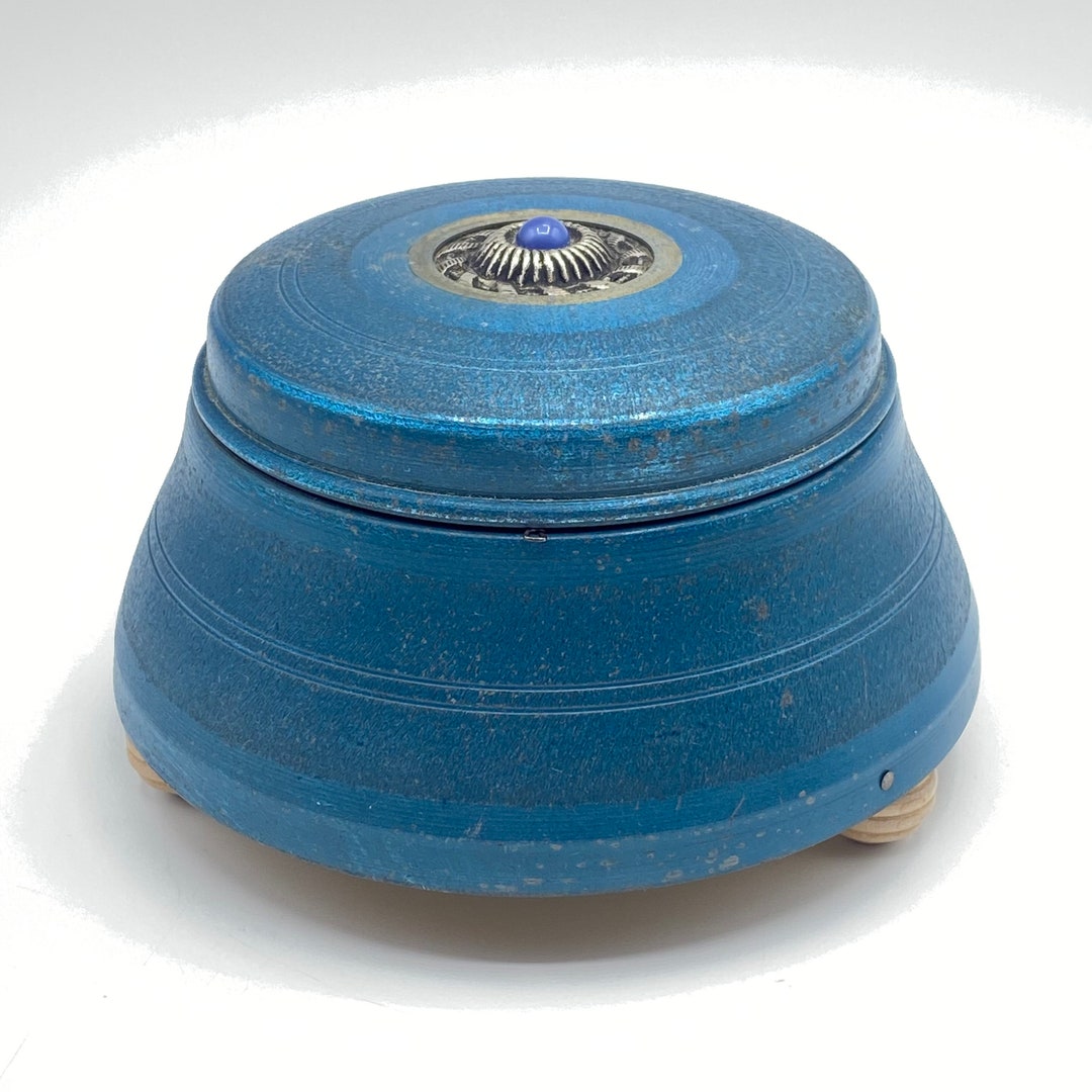 Vintage Royal Blue Powder Puff Music Box, Lister Product Blue Danube ...