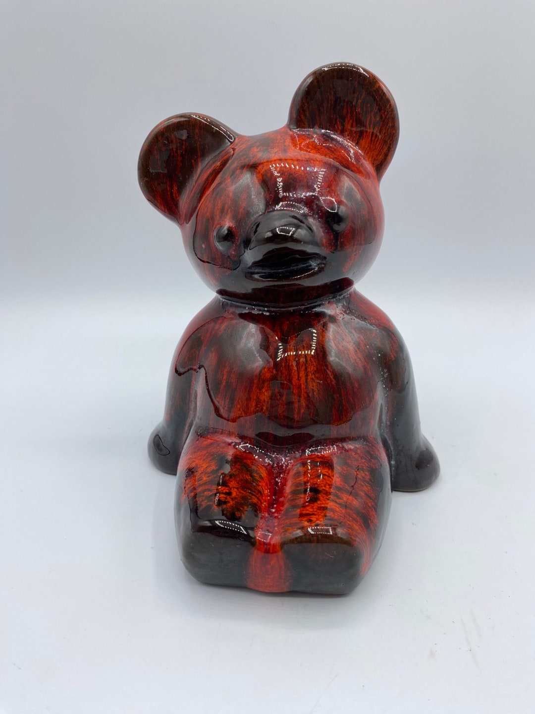 Vintage Teddy Bear Piggy Bank Red Drip Glaze Red Clay Coin Bank ...