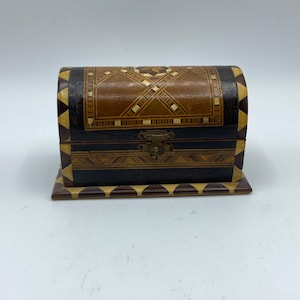 Vintage Small Marquetry Parquetry Treasure Chest Jewelry Box Trinket ...