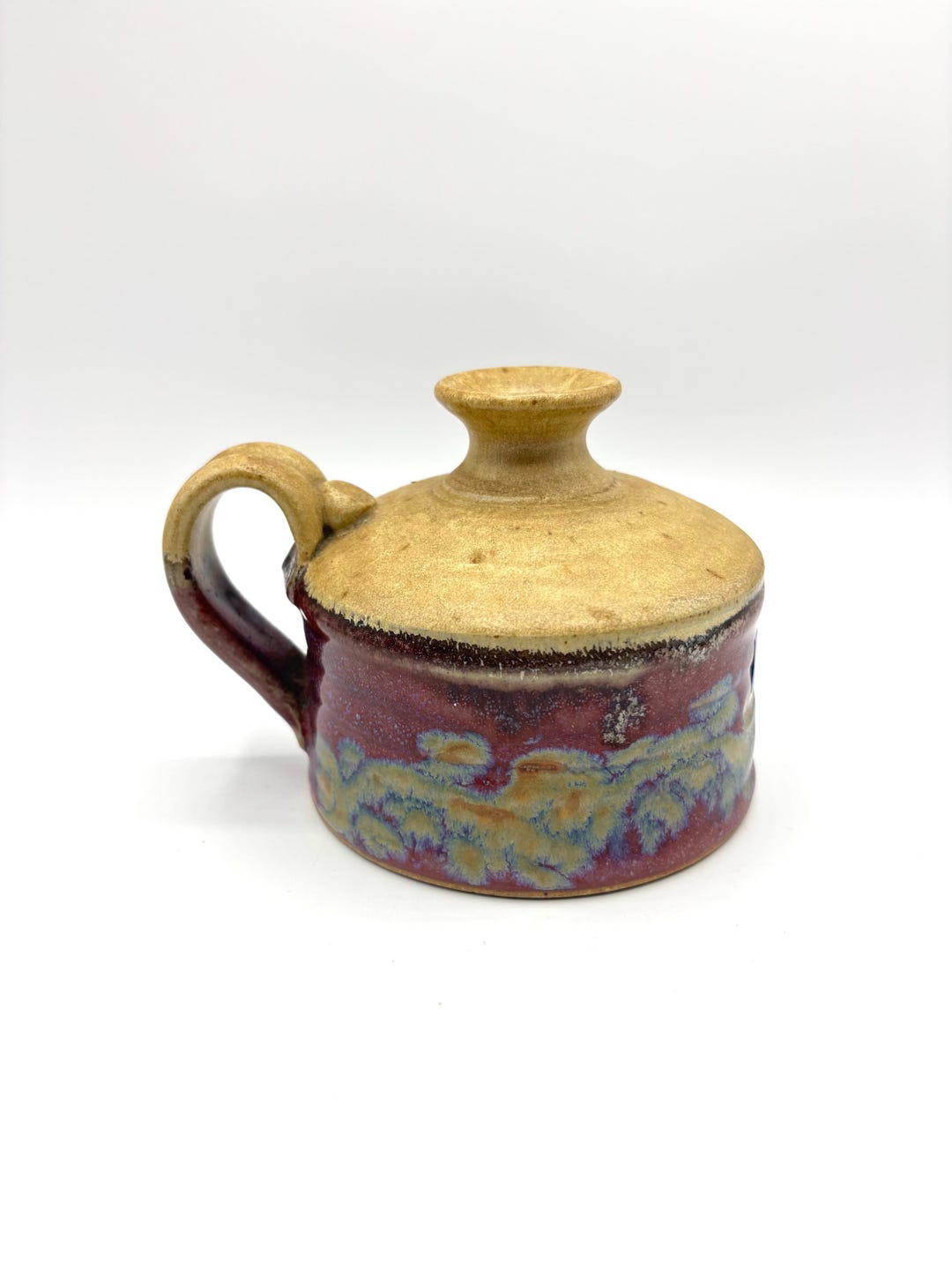 Canadian Studio Art Pottery Pink Purple Oil Lamp Small Handled Jug, Don ...