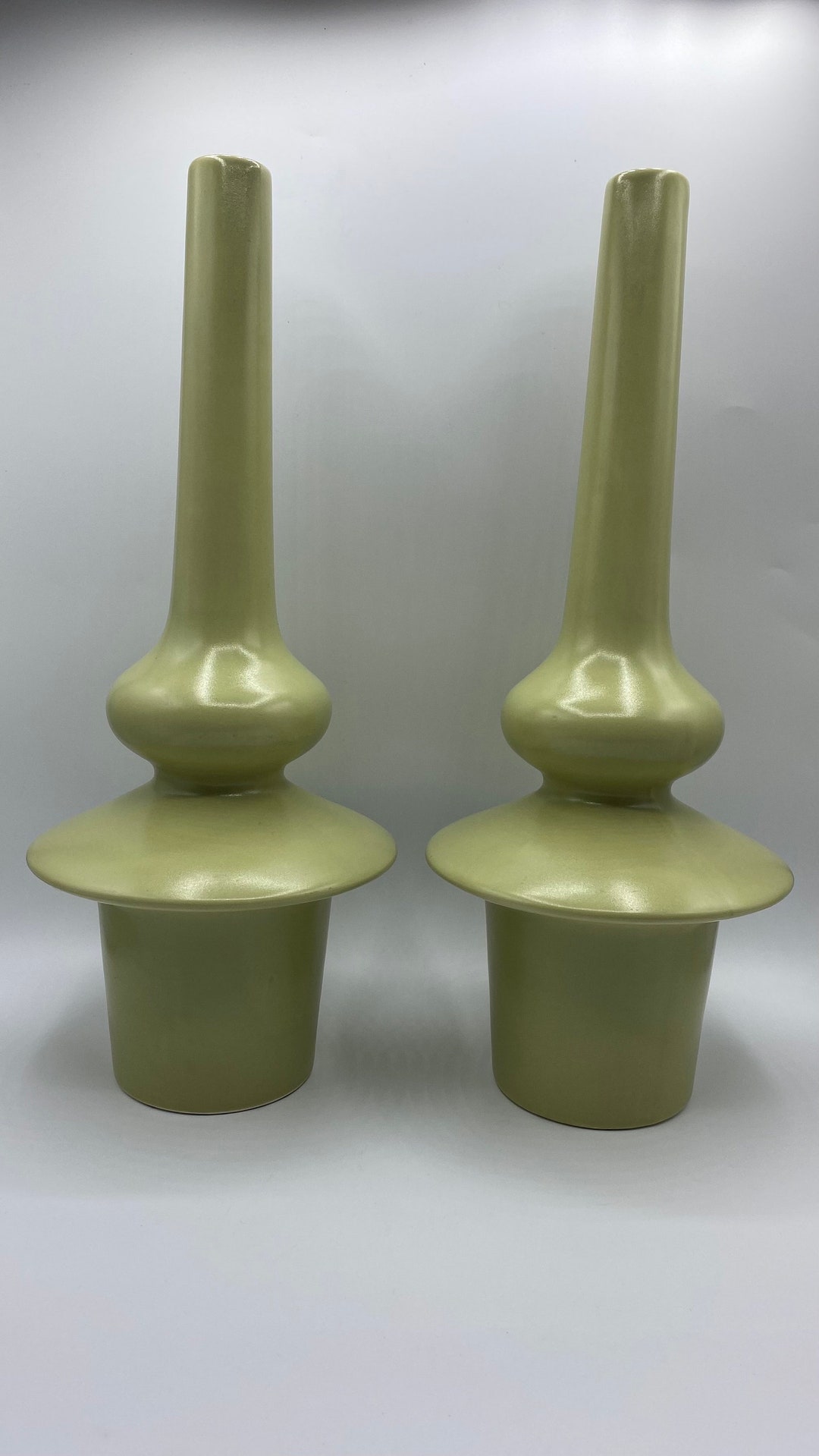 Vintage Global Views Pottery Vases: MCM Art Deco Sage Green Ceramic Set ...