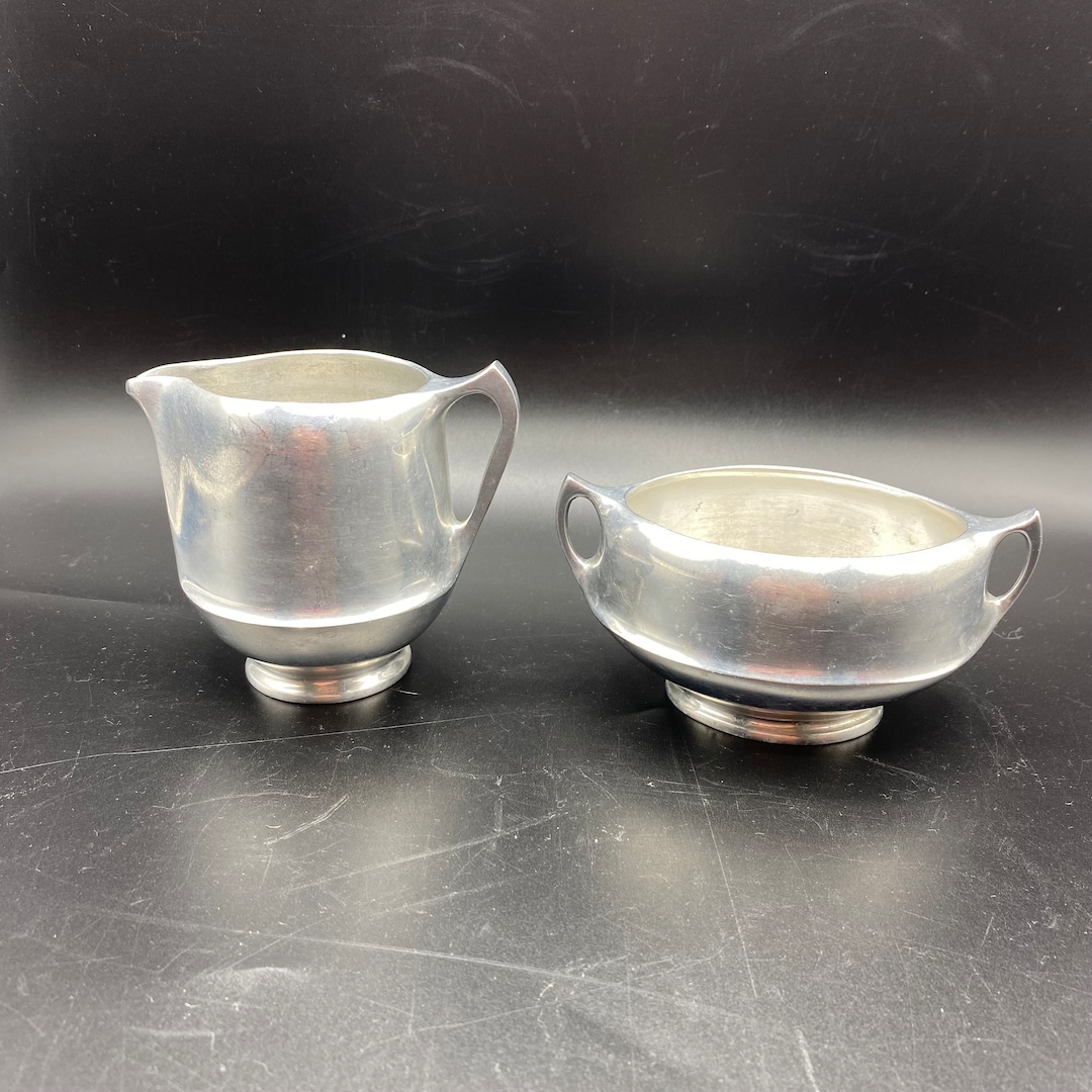 Picquot Ware Sugar Bowl and Creamer, Stylish Vintage Mid Century ...